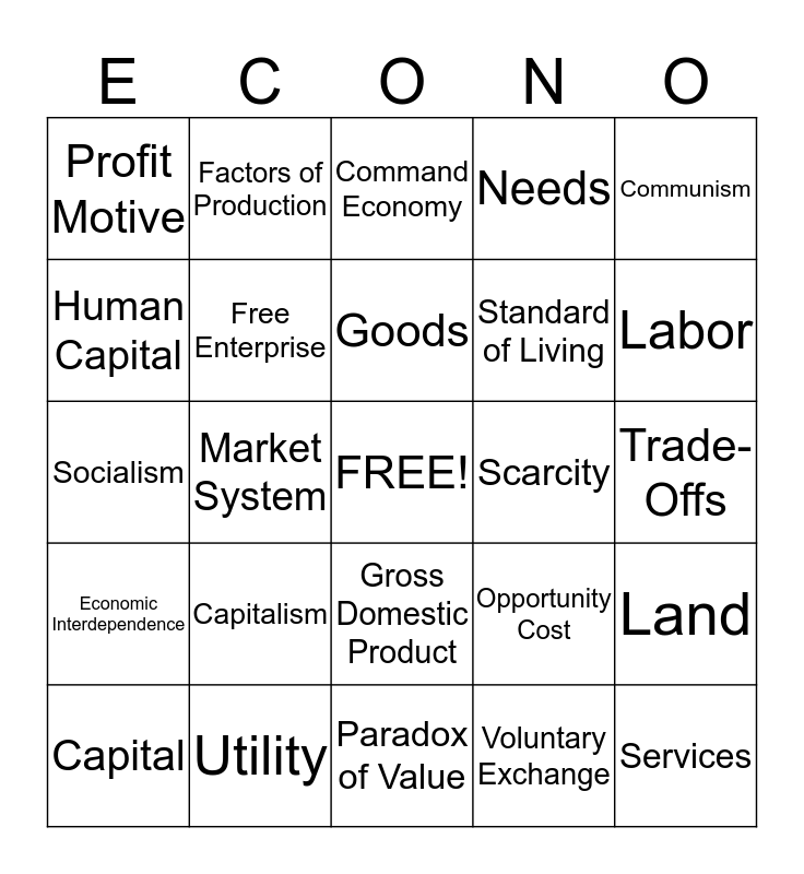 ECONO Bingo Card