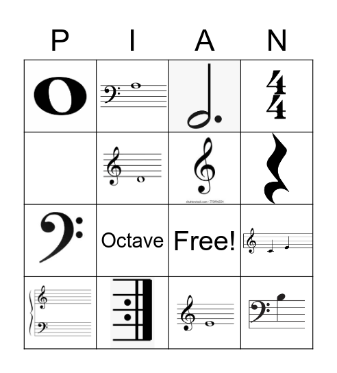 Piano Review Primer Level Bingo Card