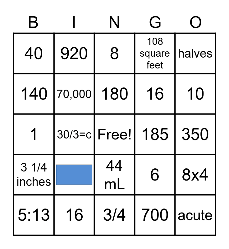 3rd Grade Math Review Bingo Card