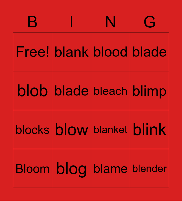 "Bl" Blend Bingo Card