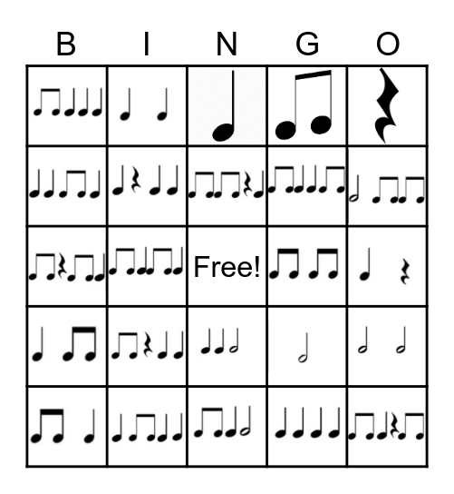 1st Grade Rhythm Bingo Card