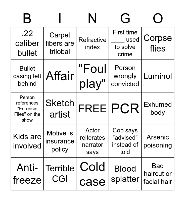 Forensic Files Bingo Card