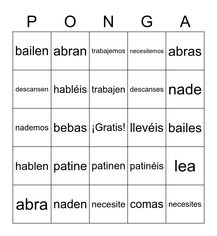 Present Tense Subjunctive 1 Bingo Card
