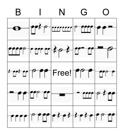 Rhythm Bingo Card
