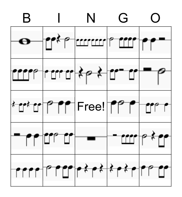 Rhythm Bingo Card