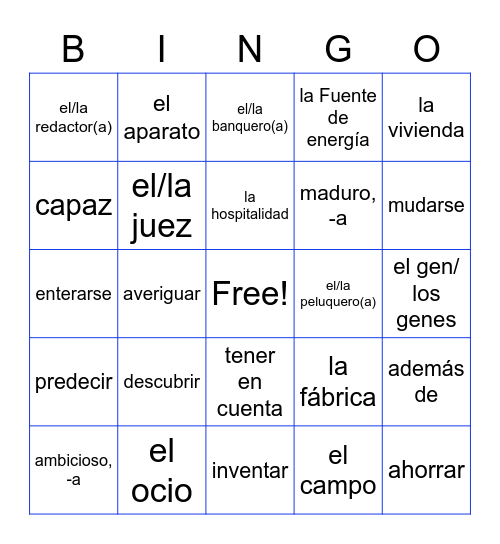 Realidades Cap. 6 Vocabulario Bingo Card