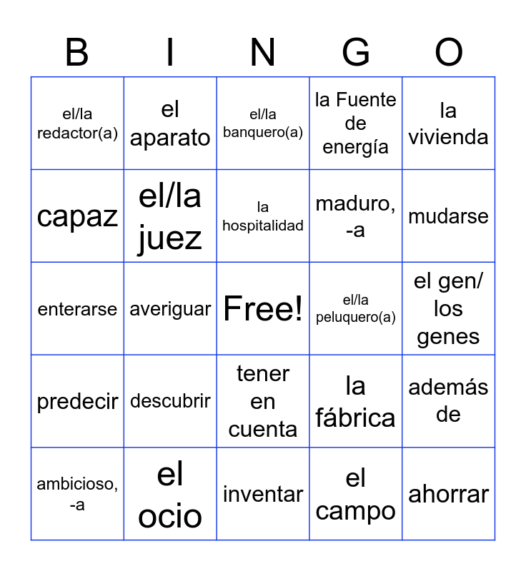 Realidades Cap. 6 Vocabulario Bingo Card