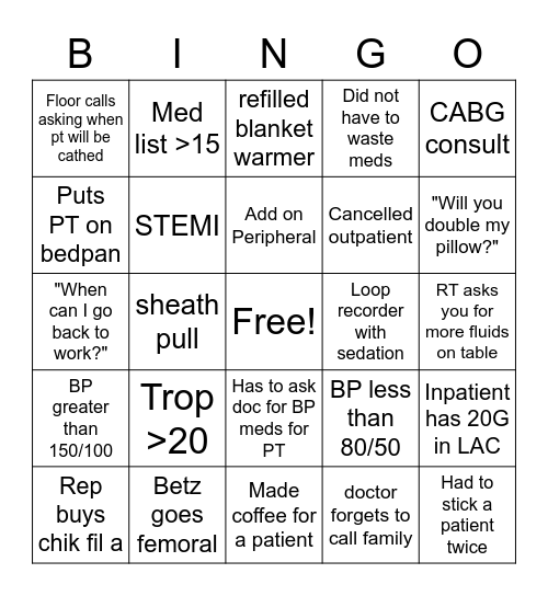 Cath Lab Nurse Week Bingo Card