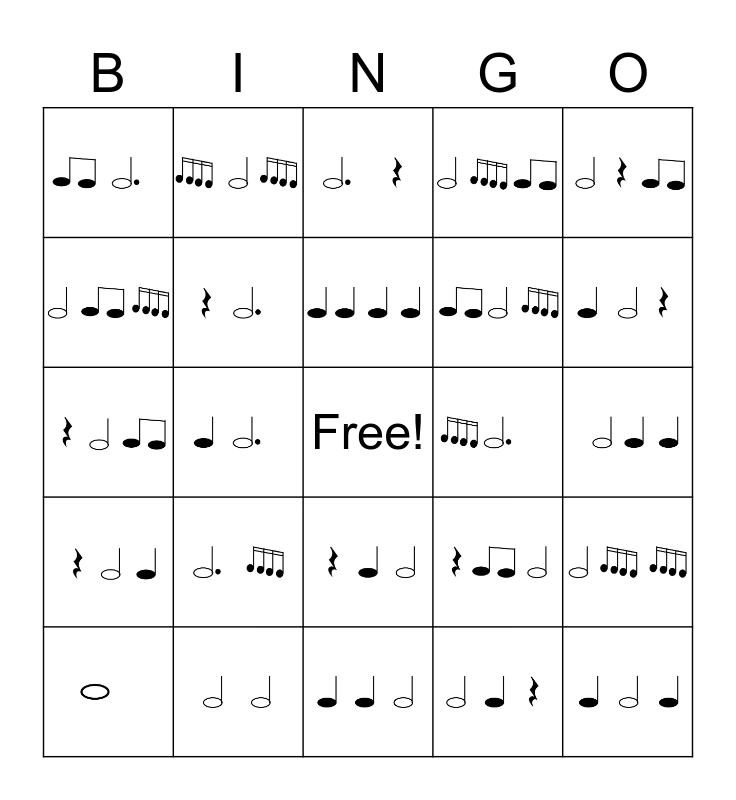 4 Beat Rhythms Bingo Card