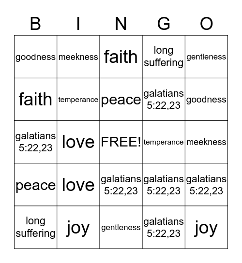 Fruit of the Spirit Bingo Card