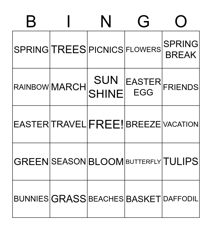 SPRING BREAK IS HERE!!! Bingo Card