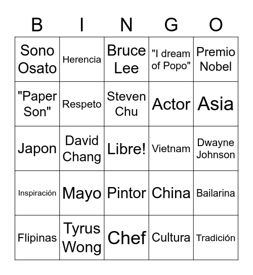 Asian American Pacific Islander Heritage Month Bingo Card