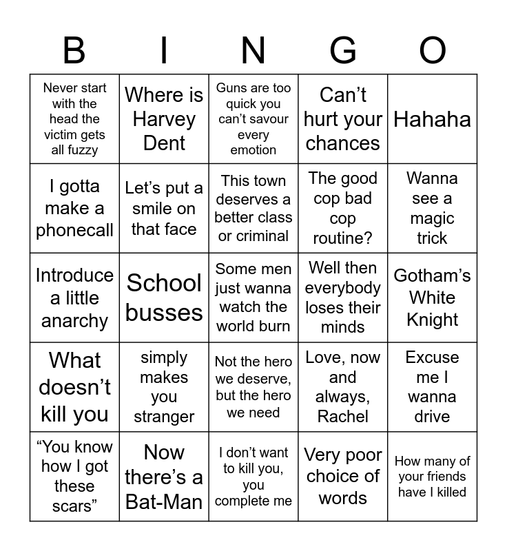 Dark Knight Bingo Card