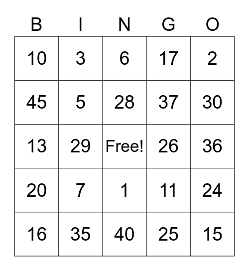 Racheal J Bingo Card