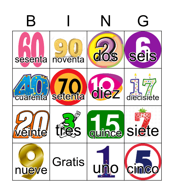 Spanish Numbers Bingo Card