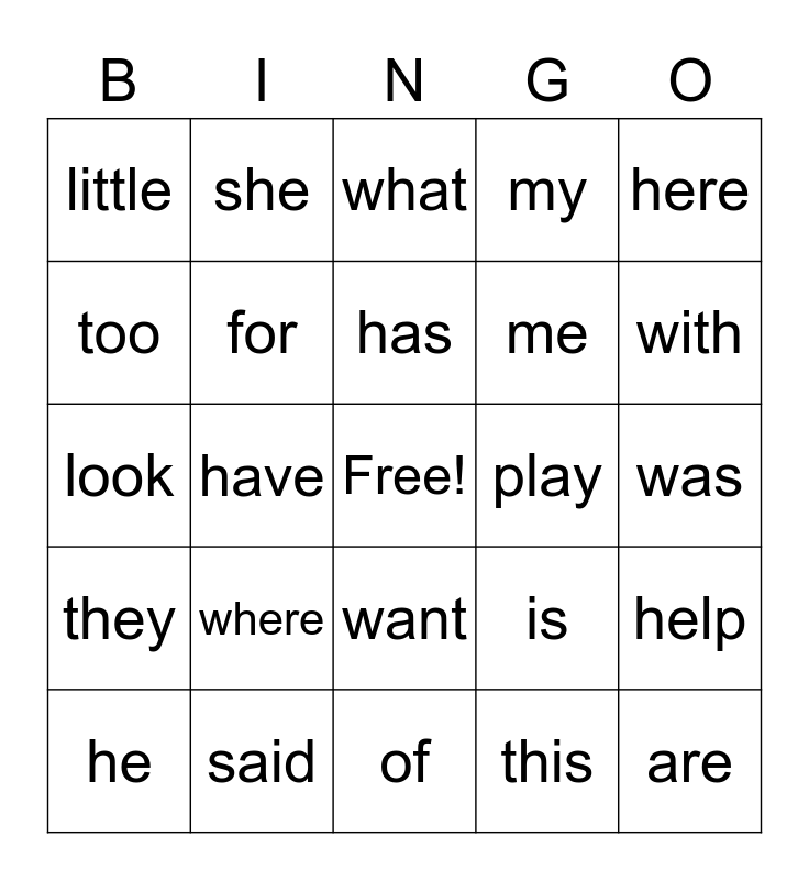 Wonders Sight Words Bingo Card