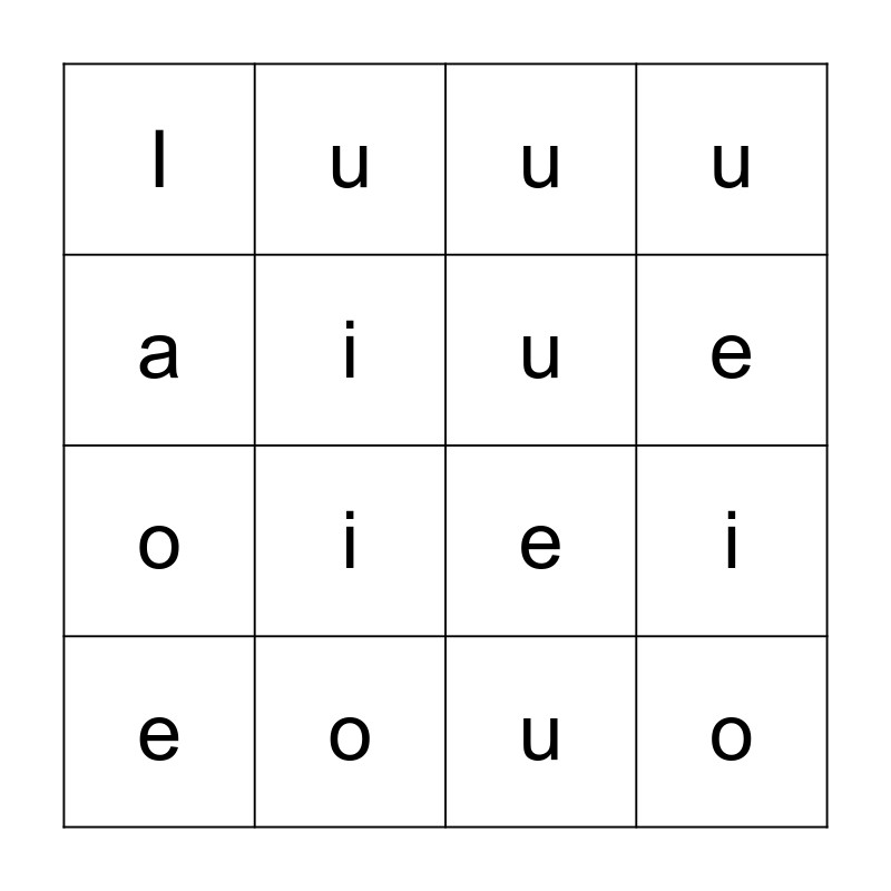 Short Vowel Sounds Bingo Card