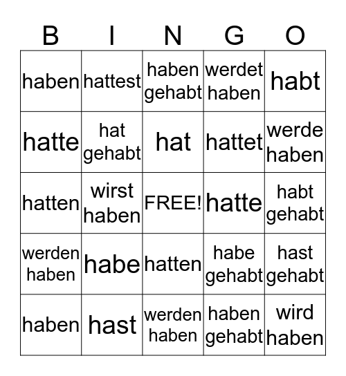 Zeitform: Hilfsverb haben Bingo Card