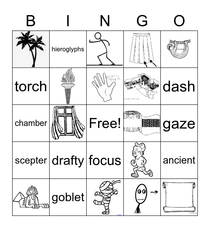 Magic Tree House Mummies ch. 1-10 vocab. Bingo Card