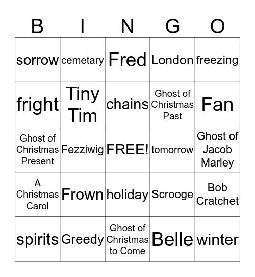 A Christmas Carol Bingo Card