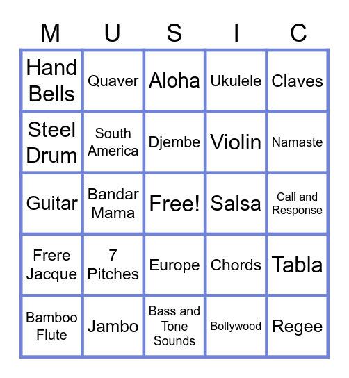 Music Around the World Bingo Card