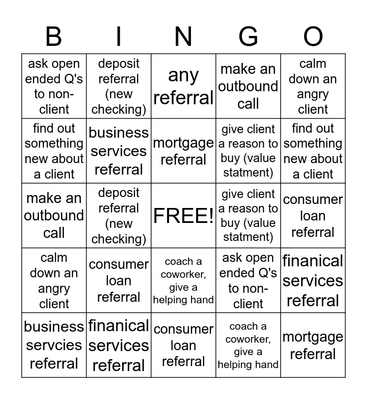 Referral Bingo Card