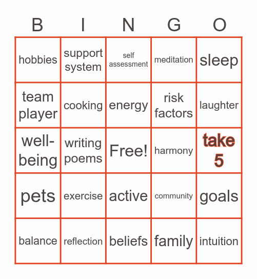 Mental Health Awareness Bingo Card