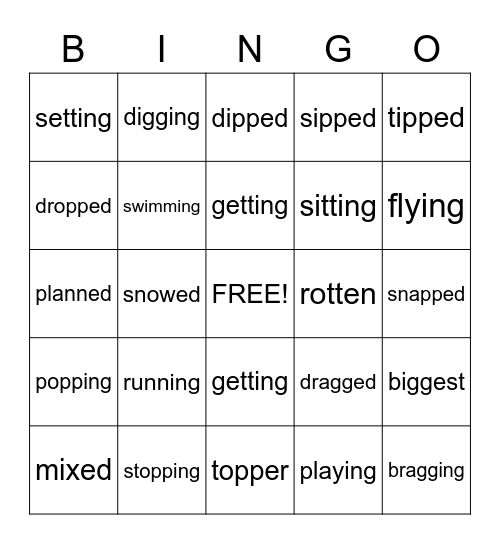 Double Consonants Bingo Card