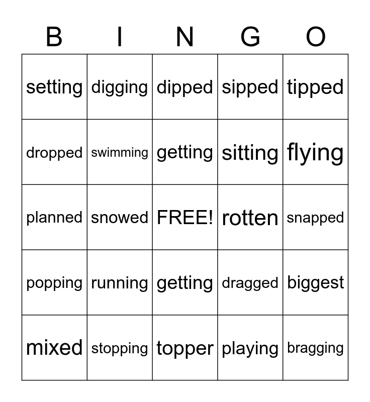 Double Consonants Bingo Card