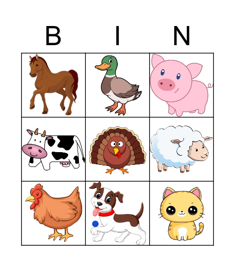 Farm Animals Bingo Card