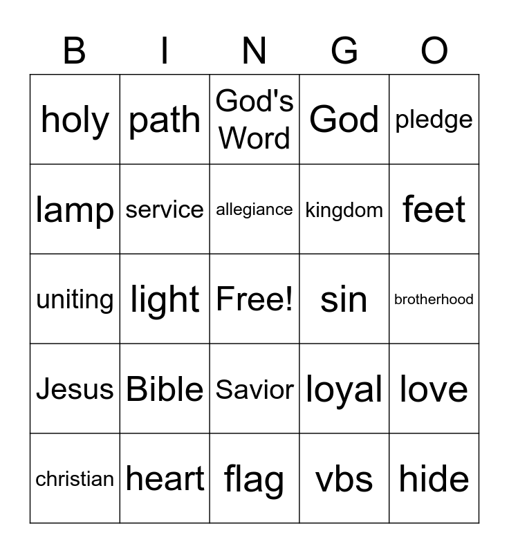 Pledge Bingo Card