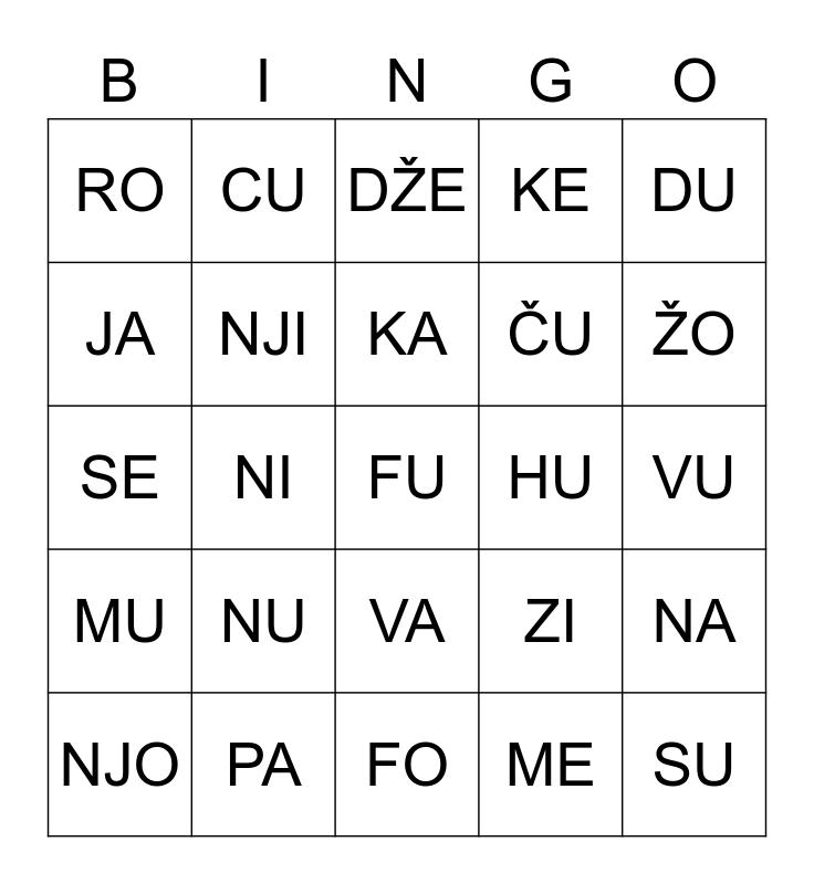 SLOGOVI Bingo Card