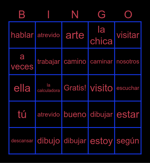 Spa 1 Lec 2b -ar verbs infinitive and "Yo" form Bingo Card