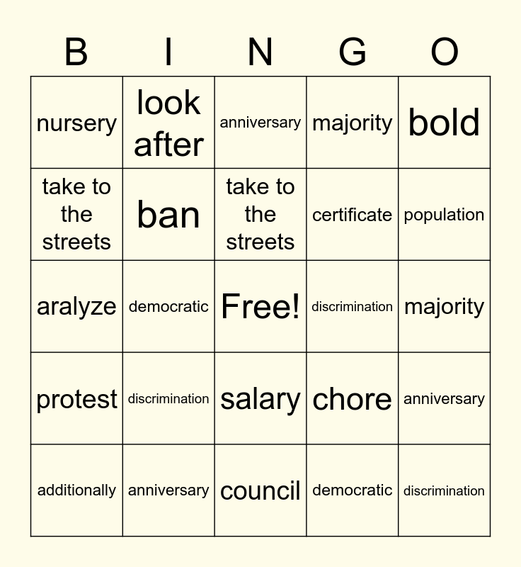 B4L7 Iceland’s Road to Gender Equality Voc Bingo Card