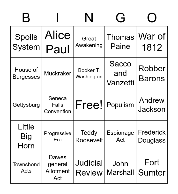 USH&G Review Bingo Card