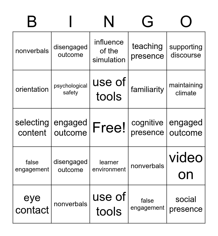 Engagement Bingo Card