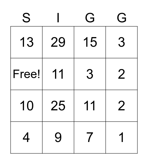 Numbers 1-30 Bingo Card