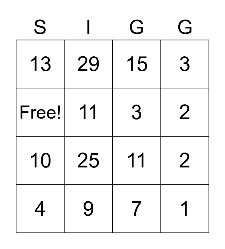 Numbers 1-30 Bingo Card