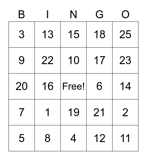 Dr. Iola Jones Park Community Center Grades 1st - 3rd Bingo Card