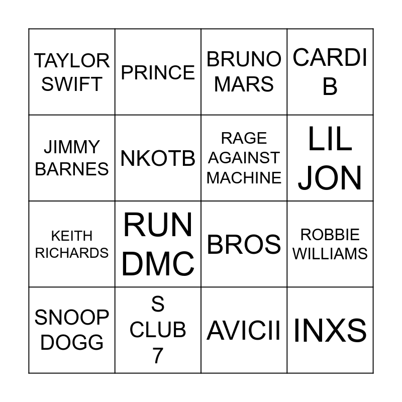 FACE THE MUSIC GAME CARD Bingo Card