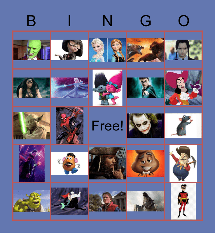 Movie Characters Bingo Card