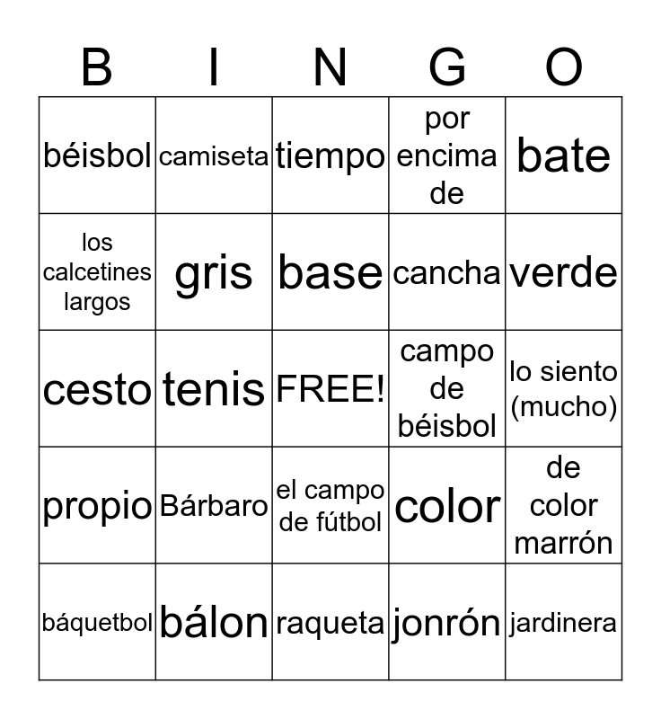 Chapter 5 Los deportes Bingo Card