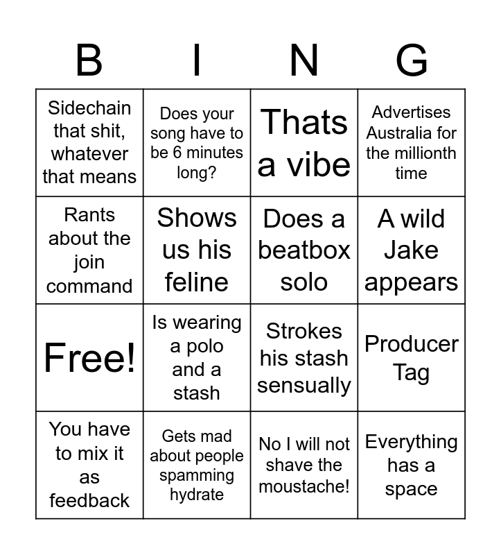Stashfeedback Bingo Card