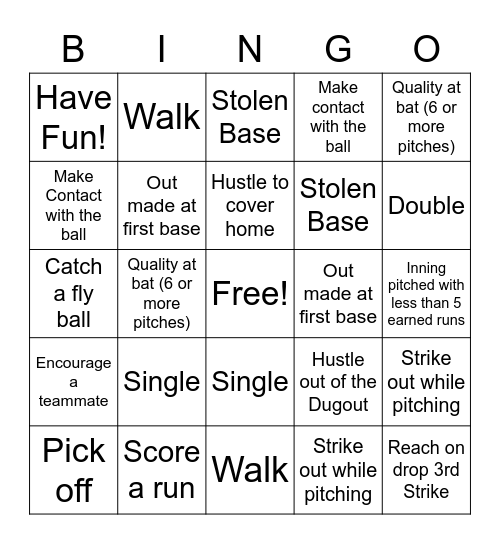 Baseball Bingo Card