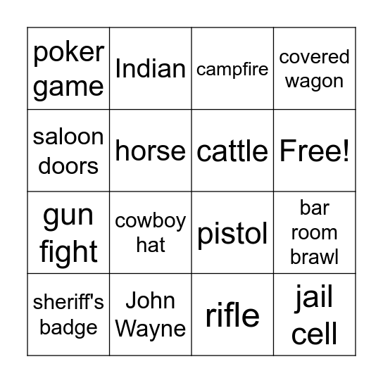 Cowboy Bingo Card