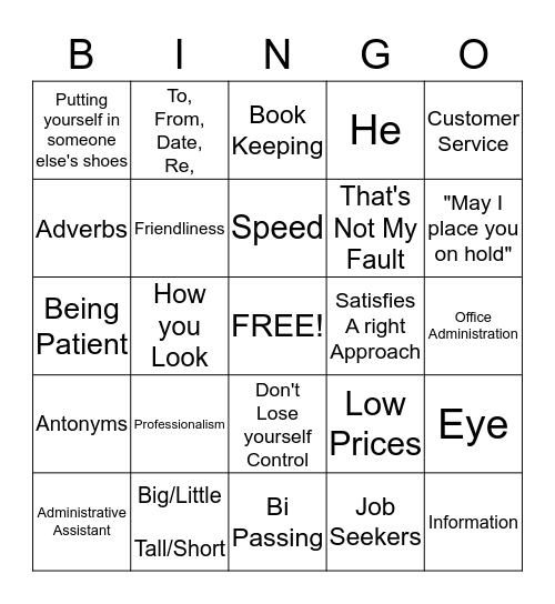 CUSTOMER SERVICE BINGO GAME - SECRETARY GROUP Bingo Card