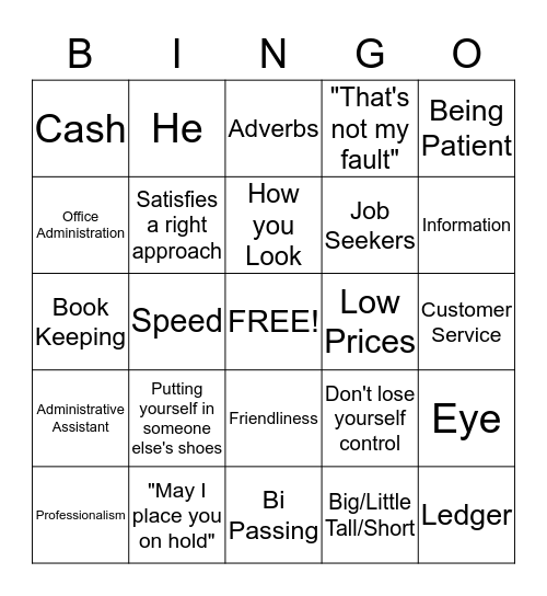CUSTOMER SERVICE BINGO GAME - SECRETARY GROUP Bingo Card