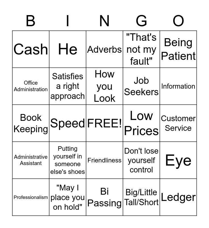 CUSTOMER SERVICE BINGO GAME - SECRETARY GROUP Bingo Card