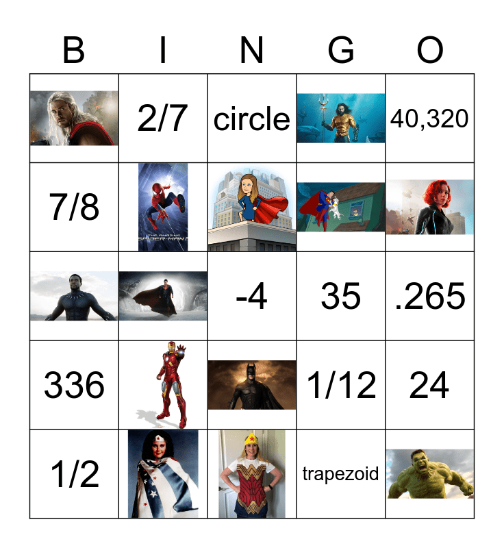 Super Hero BINGO Card