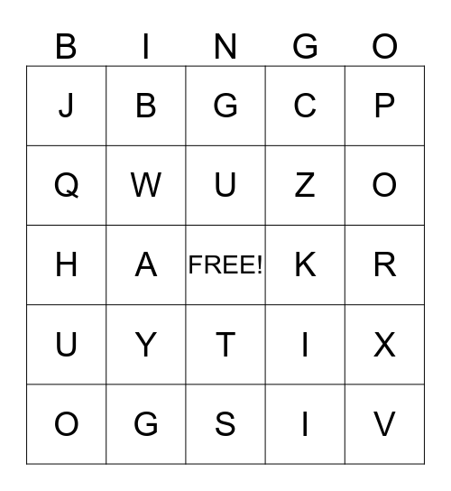 Capitalization Bingo Card